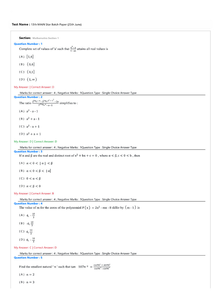 Star Batch Paper Jee Main 25 June | PDF