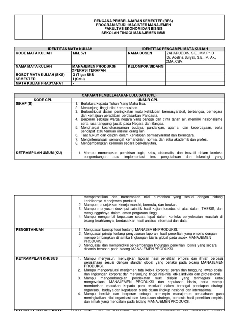 RPS - MPO S2 - STIMA IMMI - Ganjil | PDF | Seni