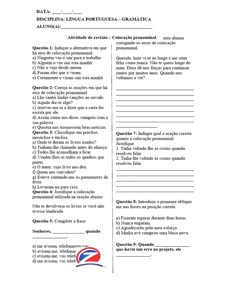 Atividade de Revisão 9 Ano | PDF