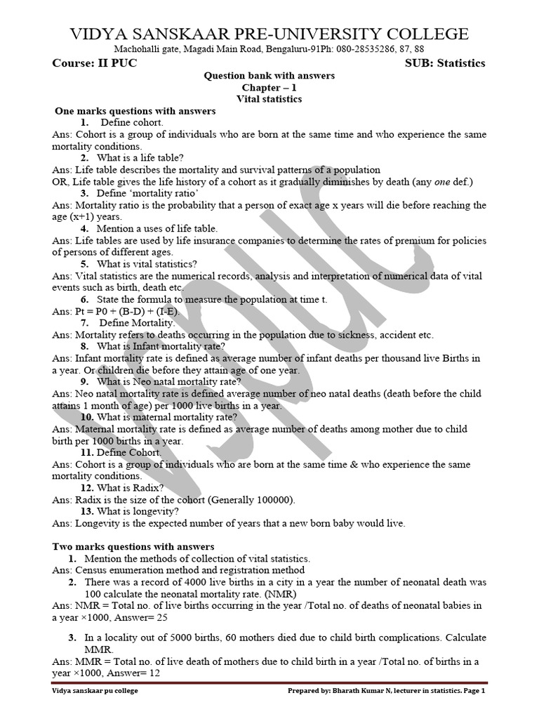 Stats 1 And 2 Marks Impt Questions With Answers 1 Pdf