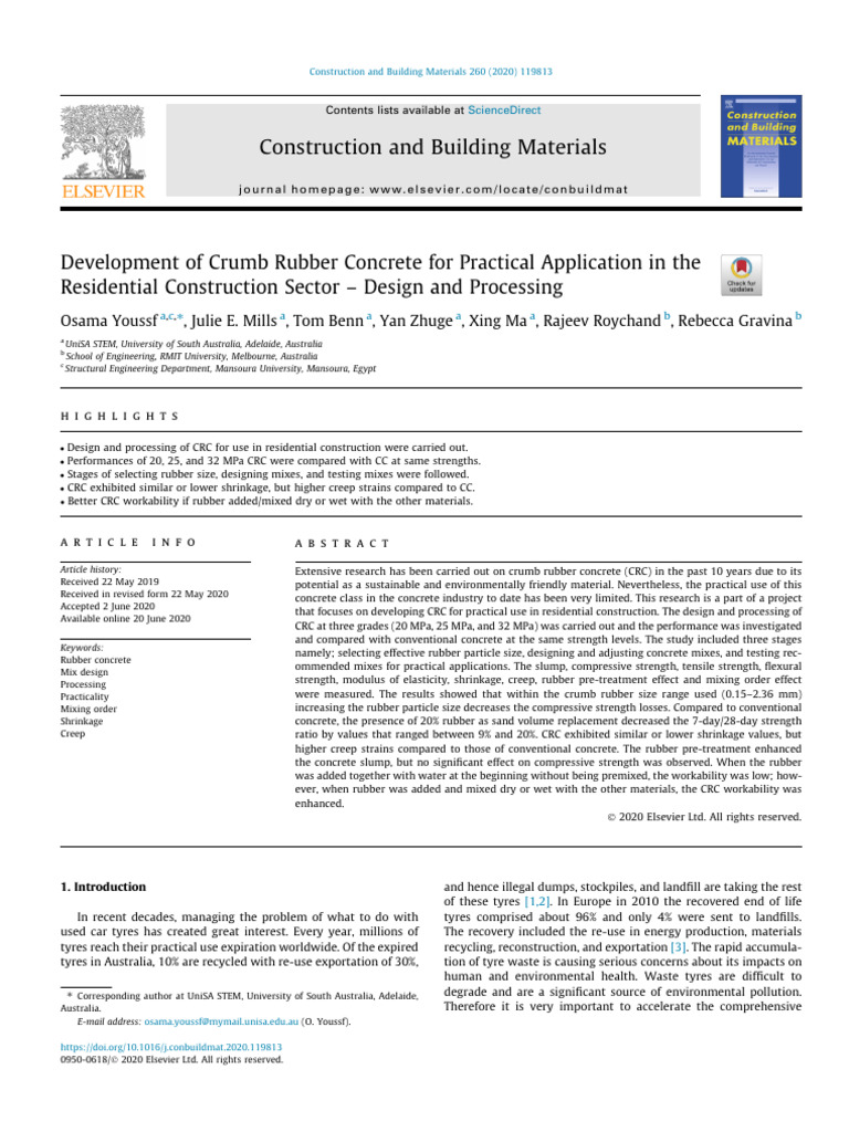 Crumb Rubber Concrete for Residential Use | PDF