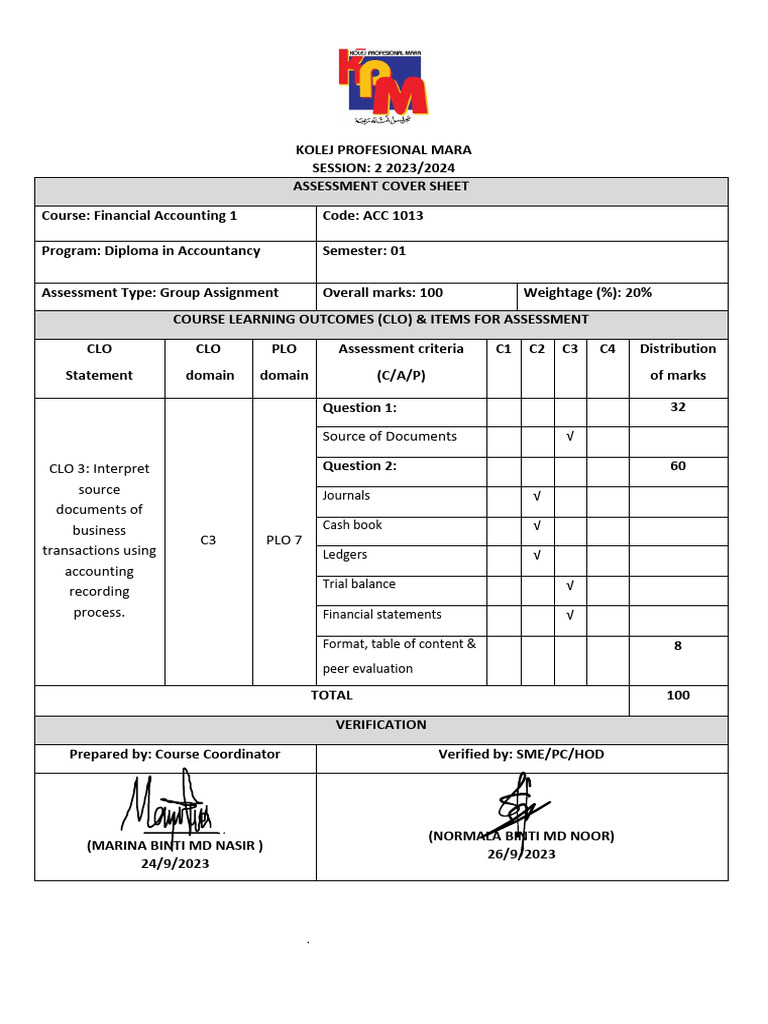 Assignment Acc1013 SESI 2 2023 2024 | PDF
