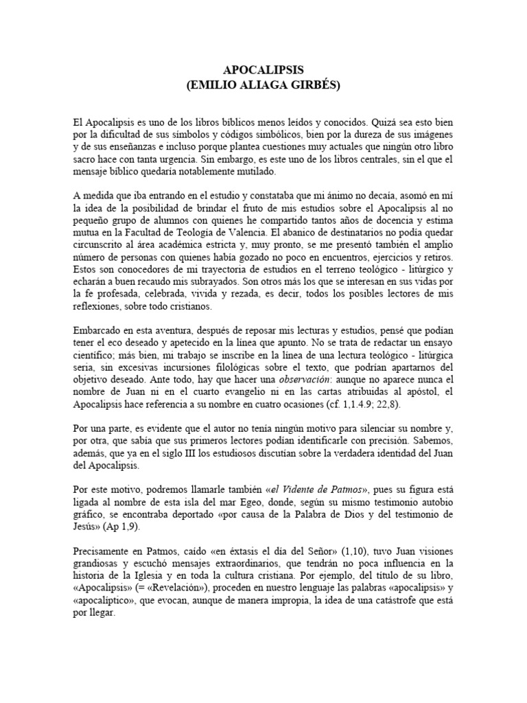 Apocalipsis Pdf Libro De Revelación Juan El Apóstol
