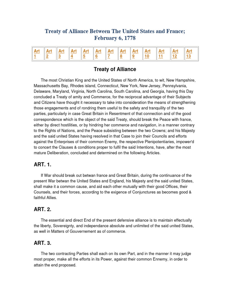 Treaty of Alliance US-France 1778 | PDF | Treaty | Government