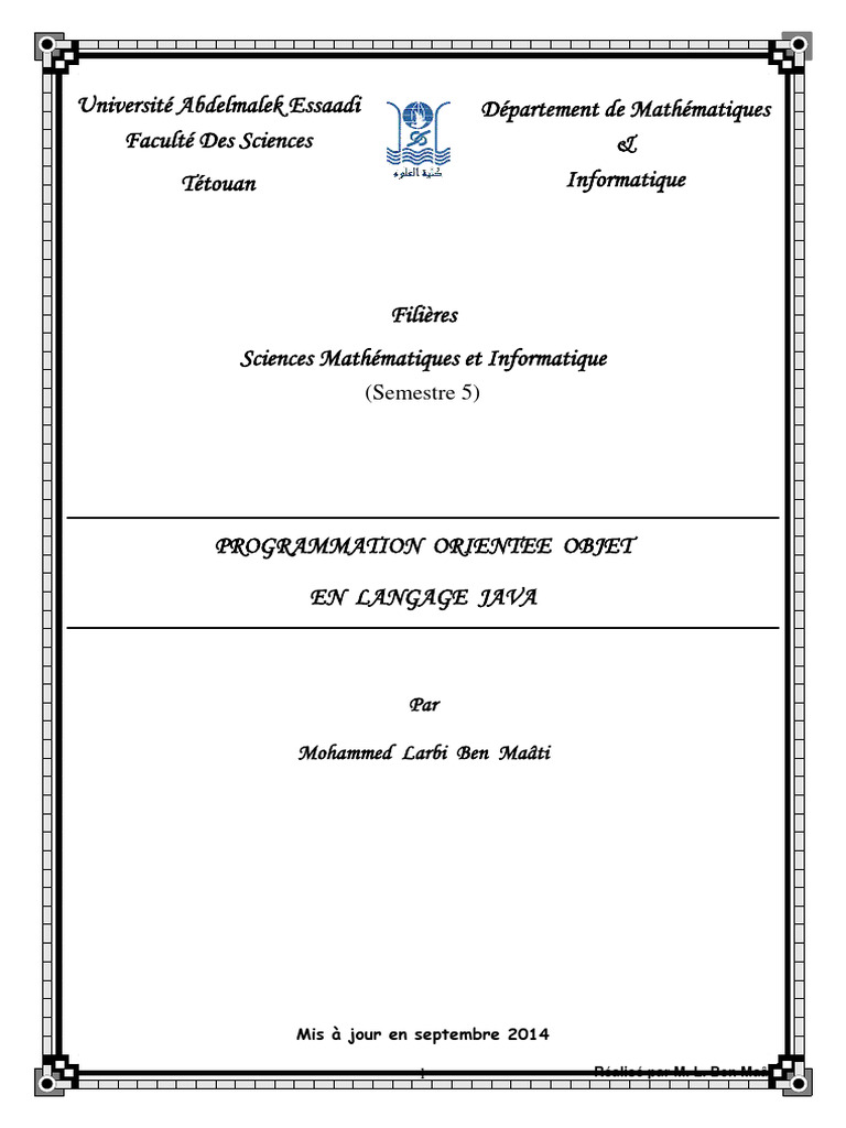 Programmation Orient e Objet en Java SMI S5 2014 2015 | PDF