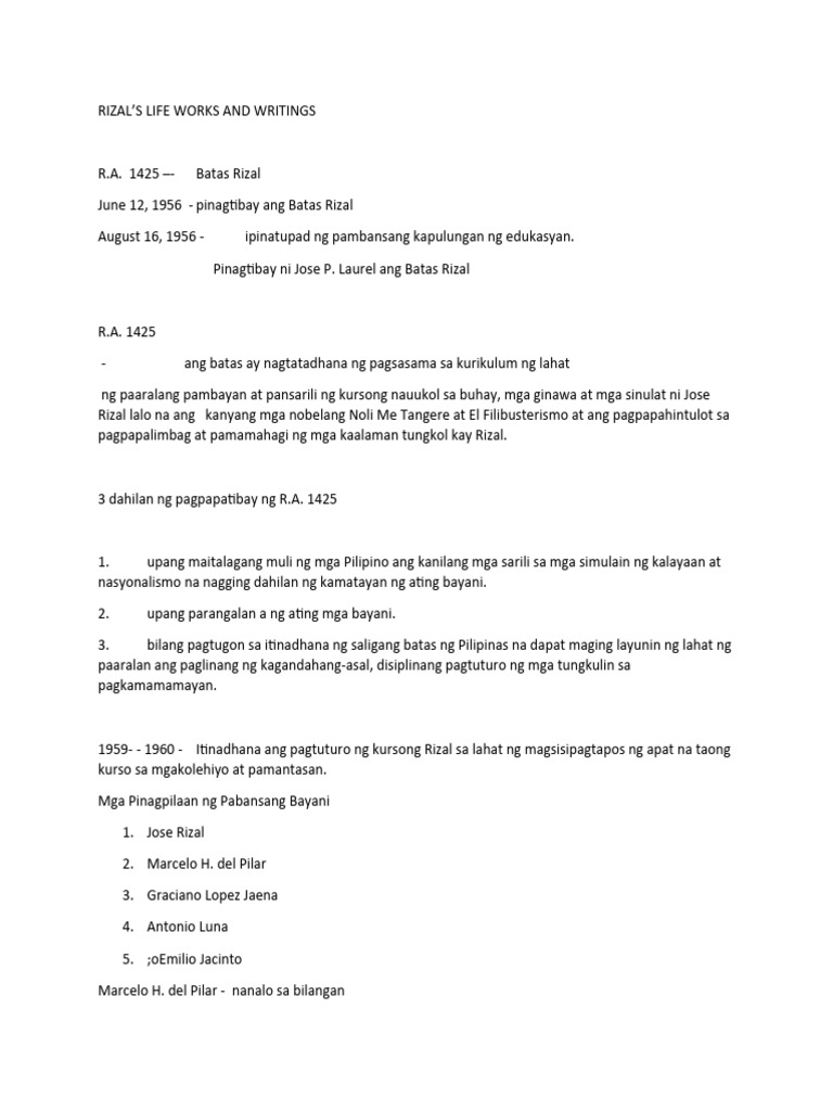 Batas Rizal To Rizal Sa Binan | PDF