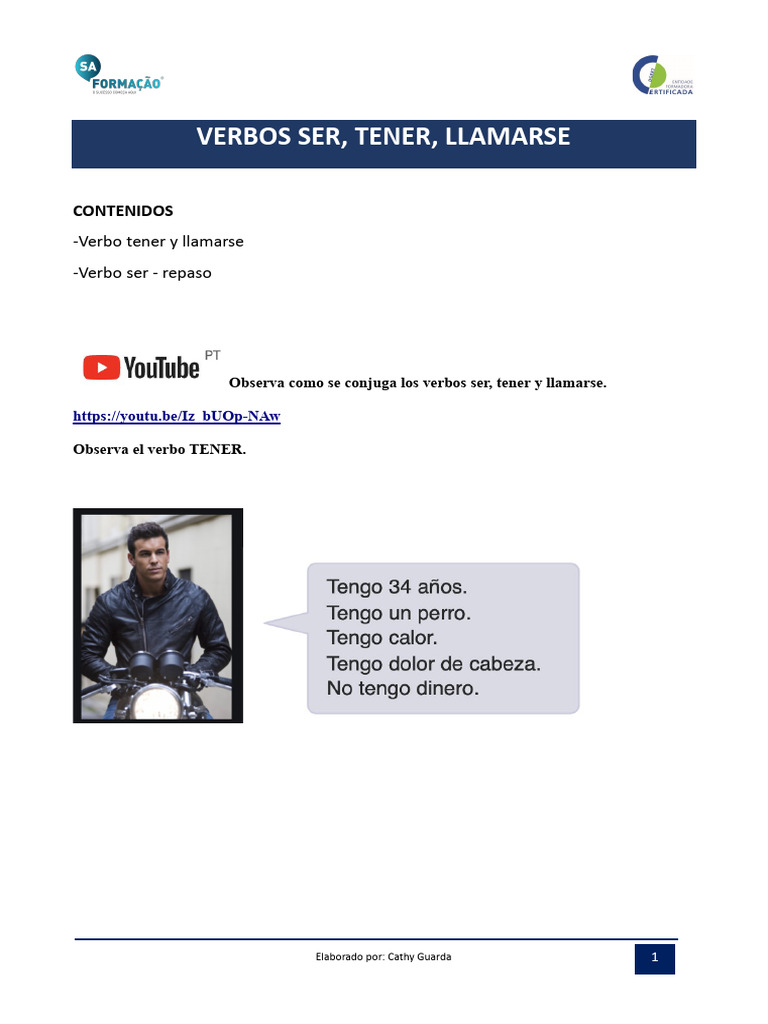 Verbos Ser, Tener, Llamarse | PDF Verbos Ser, Tener, Llamarse | PDF
