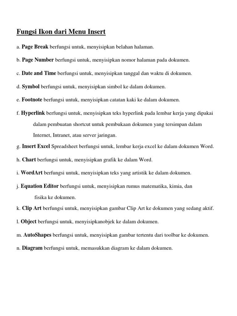 Fungsi Ikon Dari Menu Insert | PDF | Metode & Bahan Ajar | Komputer