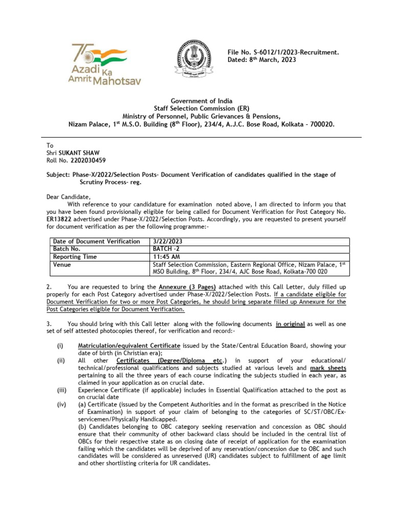 SSC DV So6t | PDF | Identity Document | Government Of India