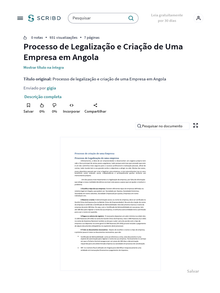 Legalização e Criação de Empresas em Angola | PDF | Angola ...