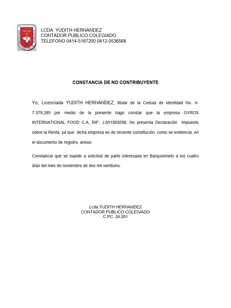 Constancia de No Contribuyente | PDF