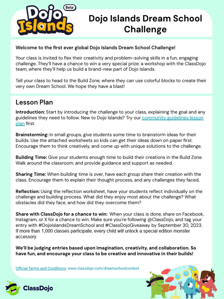 Dojo Islands Dream School Challenge: Lesson Plan | PDF | Arte