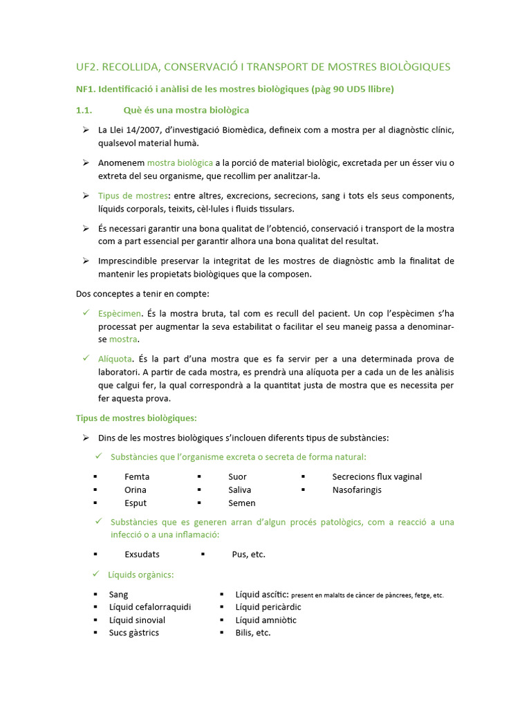 NF1. Tipus de mostres biològiques | PDF