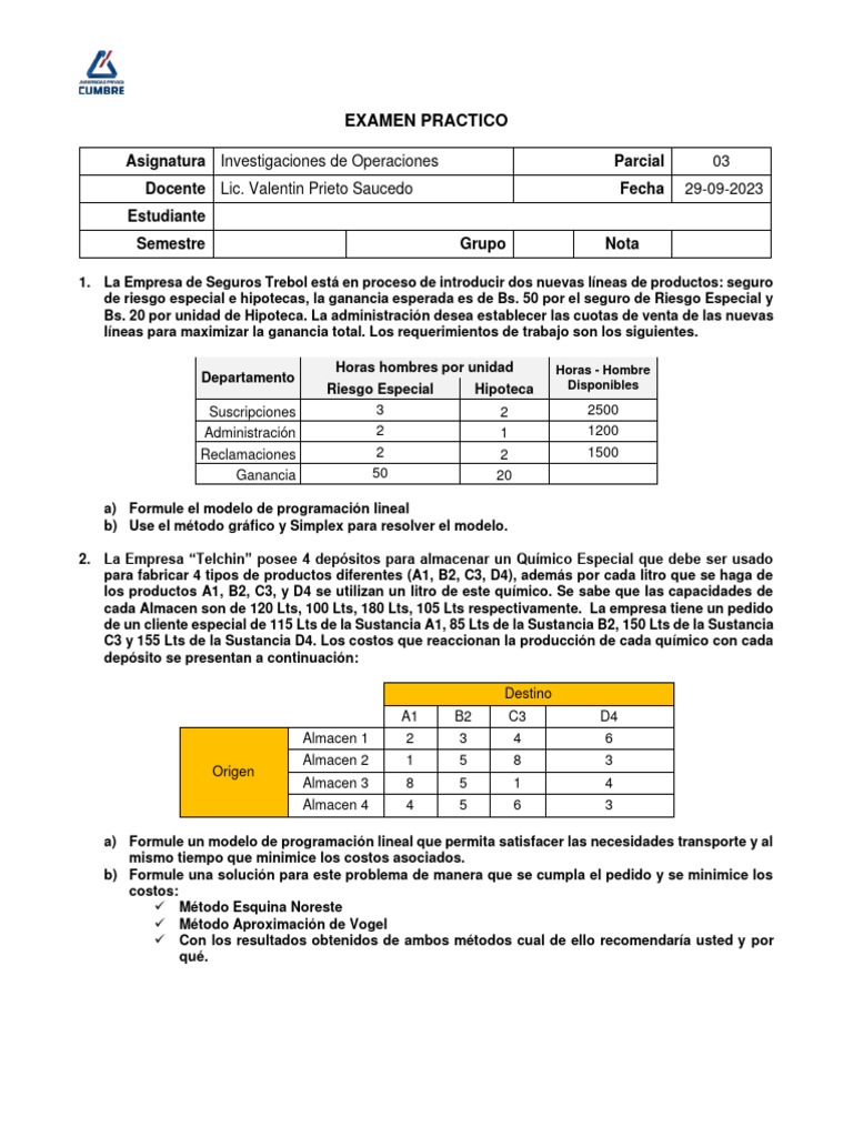 Examen Final - Práctico IO 29-09-2023 | PDF