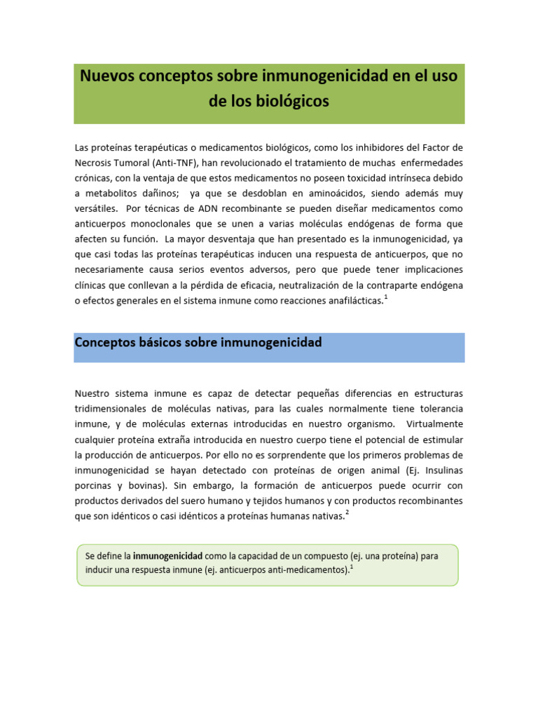 Nuevos Conceptos Sobre Inmunogenicidad en El Uso de Los Biologicos | PDF