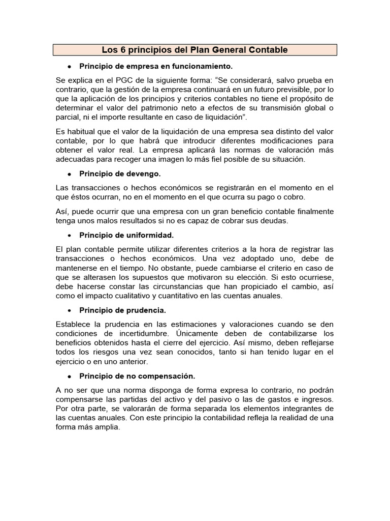 Los 6 Principios Del Plan General Contable | PDF | Contabilidad ...