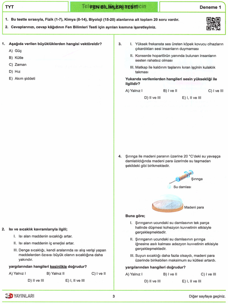 3d Yay脹nlar脹 Tyt Fen Bilimleri 15 Li Sim端lasyon Denemeleri Pdf