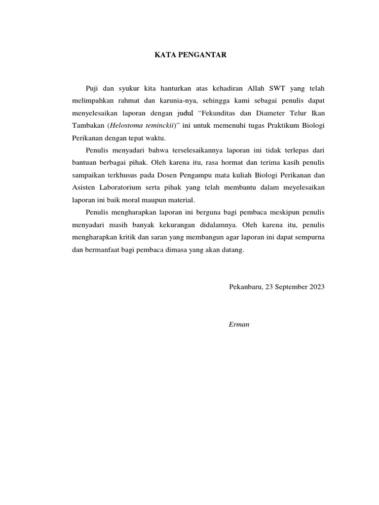 Laprak Bioper Fekunditas Dan Diameter Telur | PDF