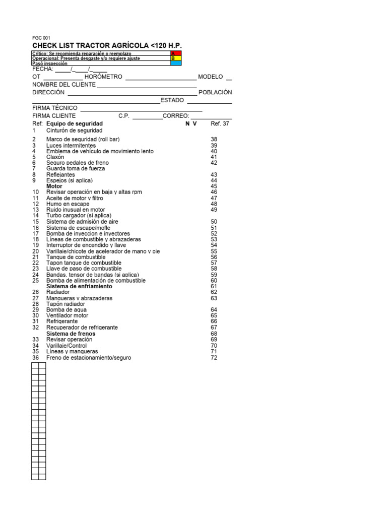 Formato Checklist Tractor | PDF