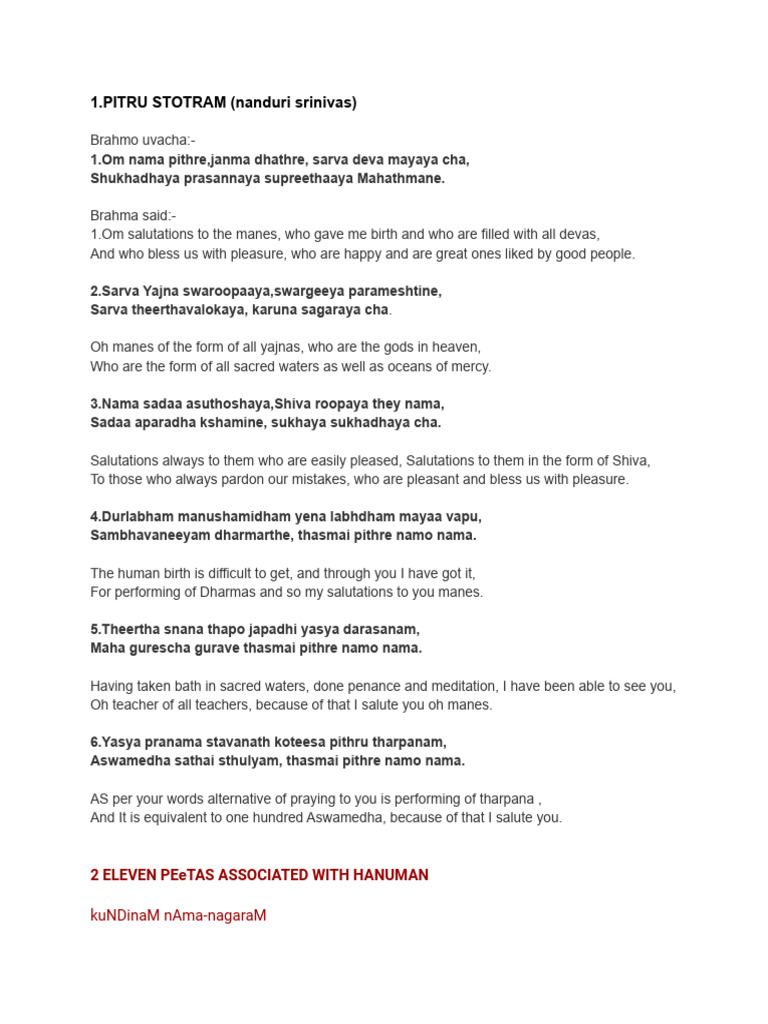 Pitru - Hanuman Stotrams | PDF