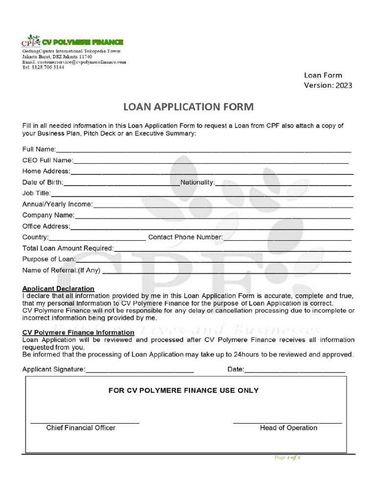 CV Polymere Finance - Loan Application Form | PDF