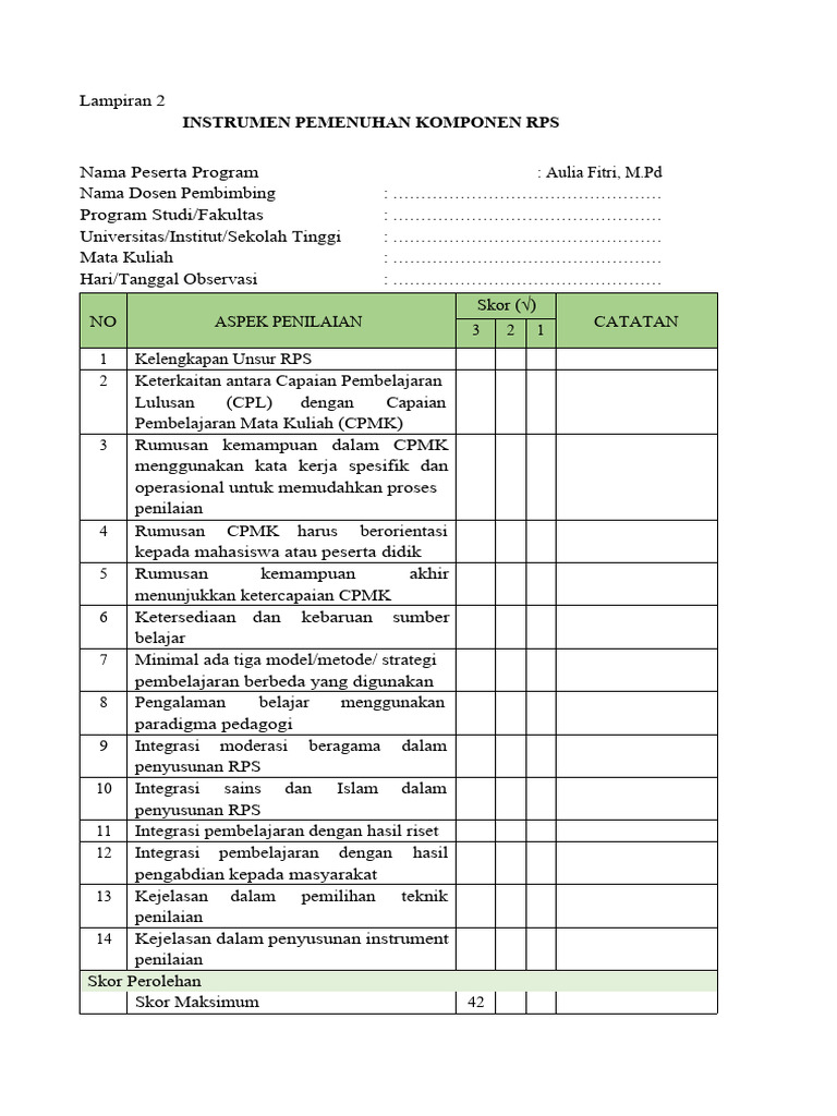 Instrumen Evaluasi RPS | PDF