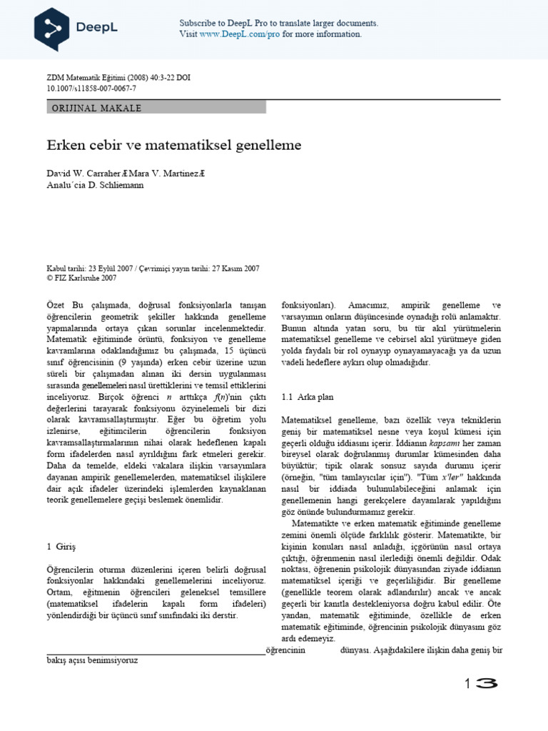 Early Algebra and Mathematical Generalization TR | PDF