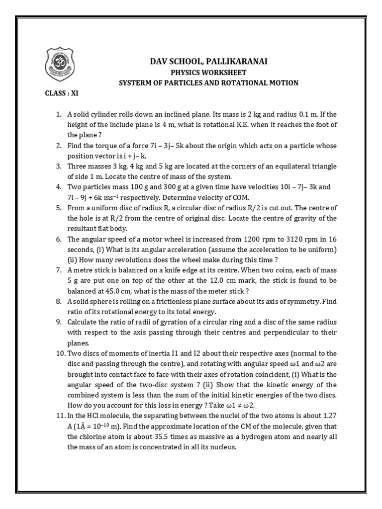 System of Particles & Rotational Motion Worksheet | PDF