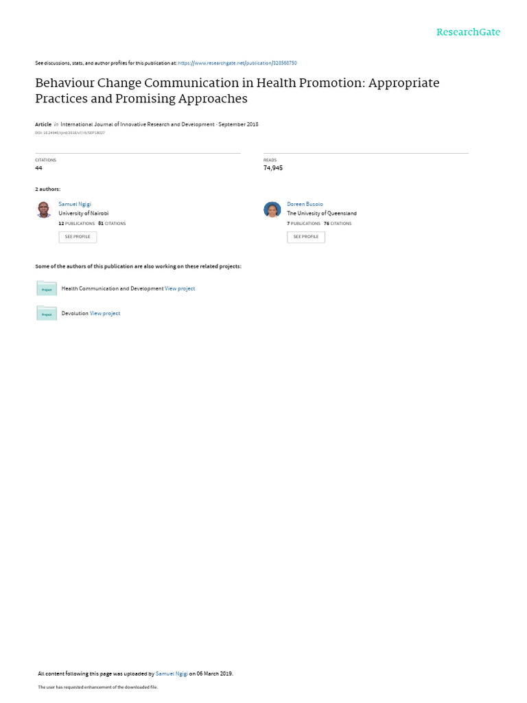 Behaviour Change Communication in Health Promotion | Download Free PDF ...