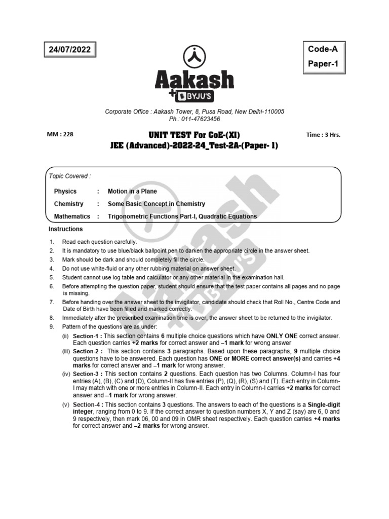 UT (A) - CoE (XI) - Test-02 - Paper-1 - (Code-A) - 2022-24 - Compile ...