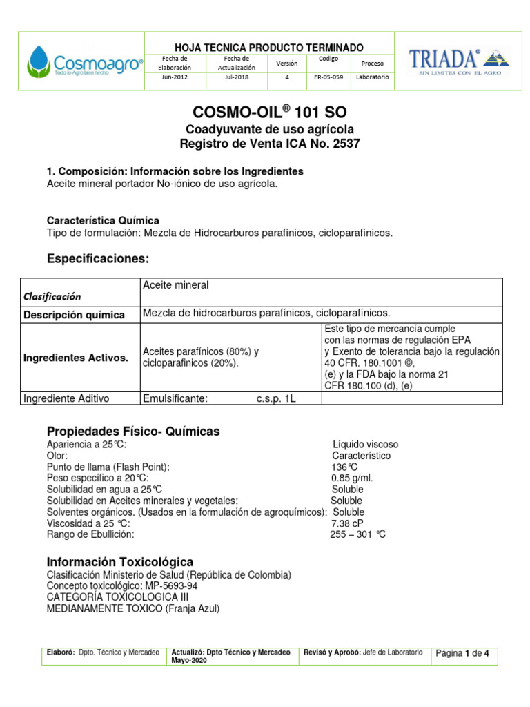 Cosmo - Oil 101 - Ficha-Tecnica | PDF