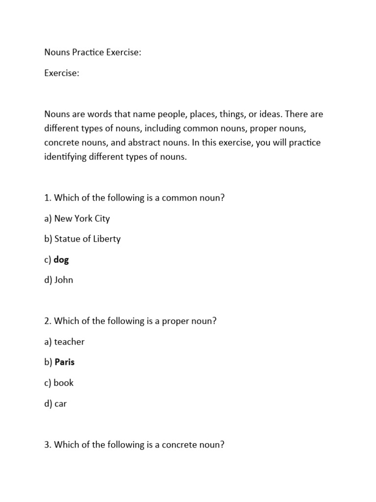 Nouns Practice Exercise | PDF | Noun | Linguistic Typology