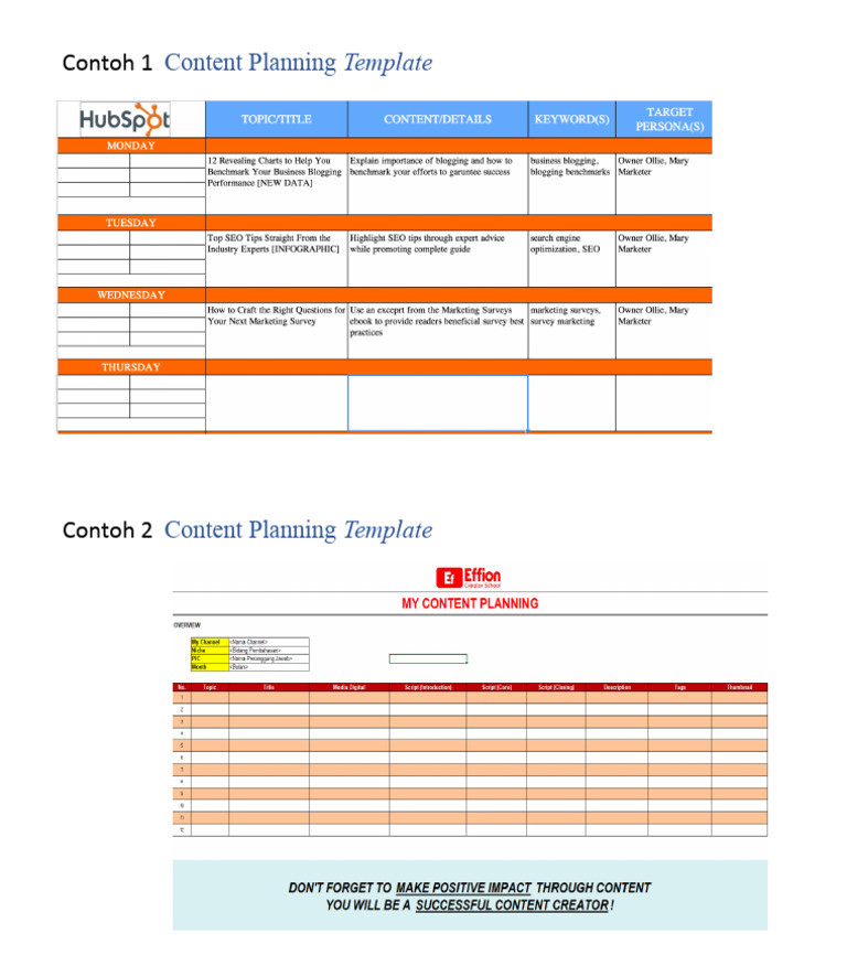 Contoh Content Planning Template | PDF