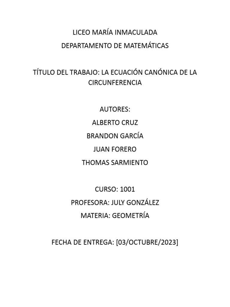 Ecuación Canónica de la Circunferencia | PDF