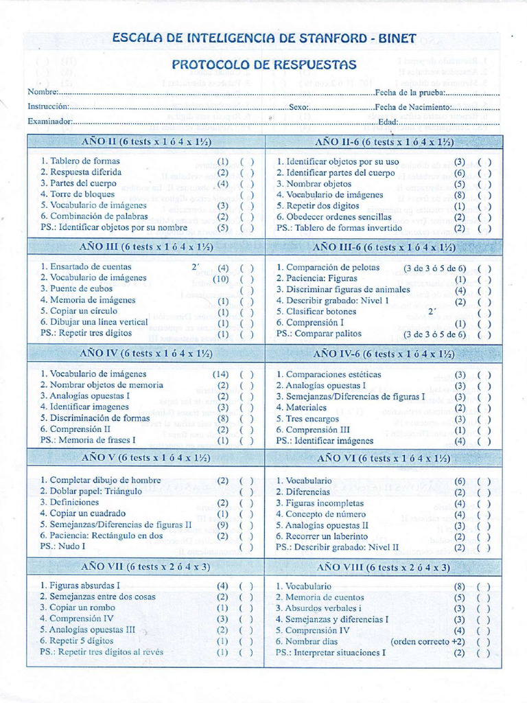 Protocolo Stanford Binet | PDF