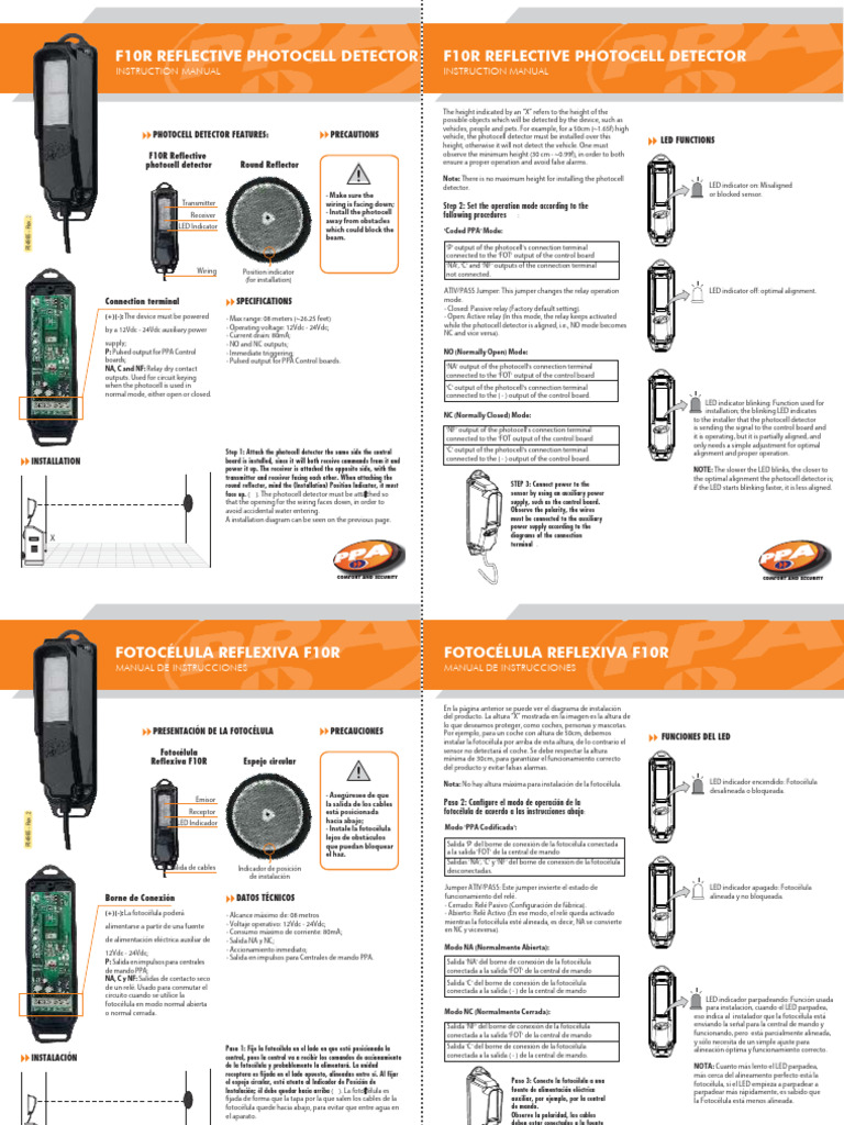 MANUAL FOTOCÉLULA F10 R UNIFICADO - REV2 - Ok | PDF | Detector (Radio) | Equipment