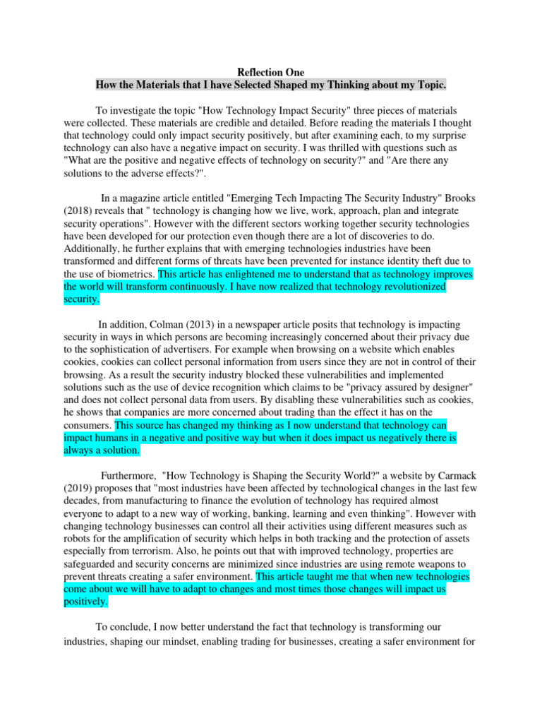 Reflection One - Sample | PDF