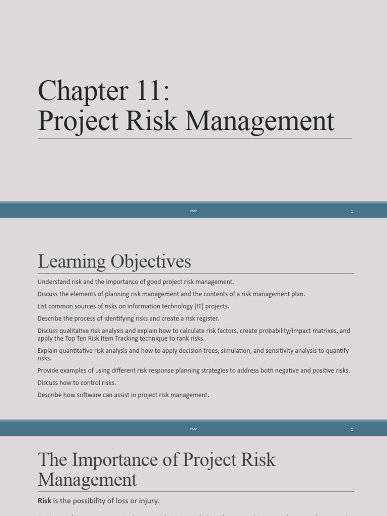 Chapter 11 - Project Risk Management | PDF Chapter 11 - Project Risk Management | PDF