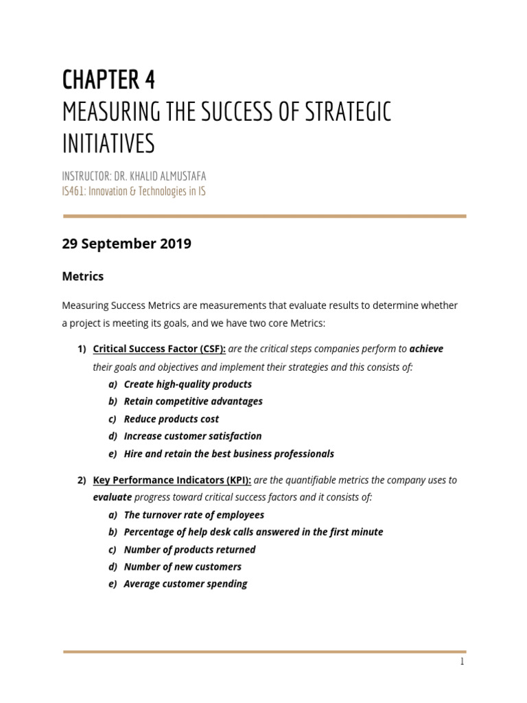 Chapter 4 - Measuring The Success of Strategic Initiatives | PDF ...