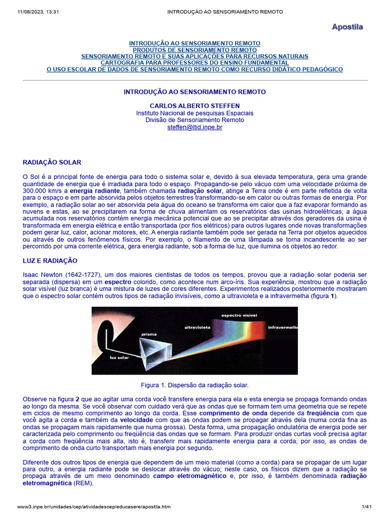 INTRODUÇÃO AO SENSORIAMENTO REMOTO | PDF