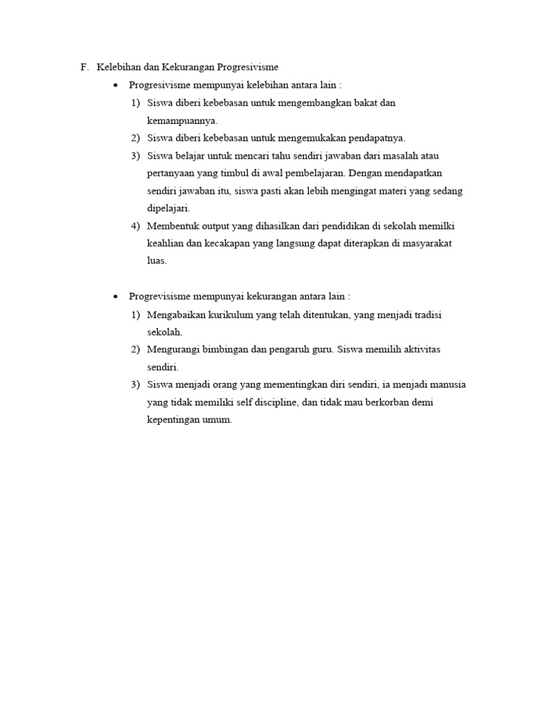 Kelebihan Dan Kekurangan Progresivisme | PDF | Karier & Perkembangan