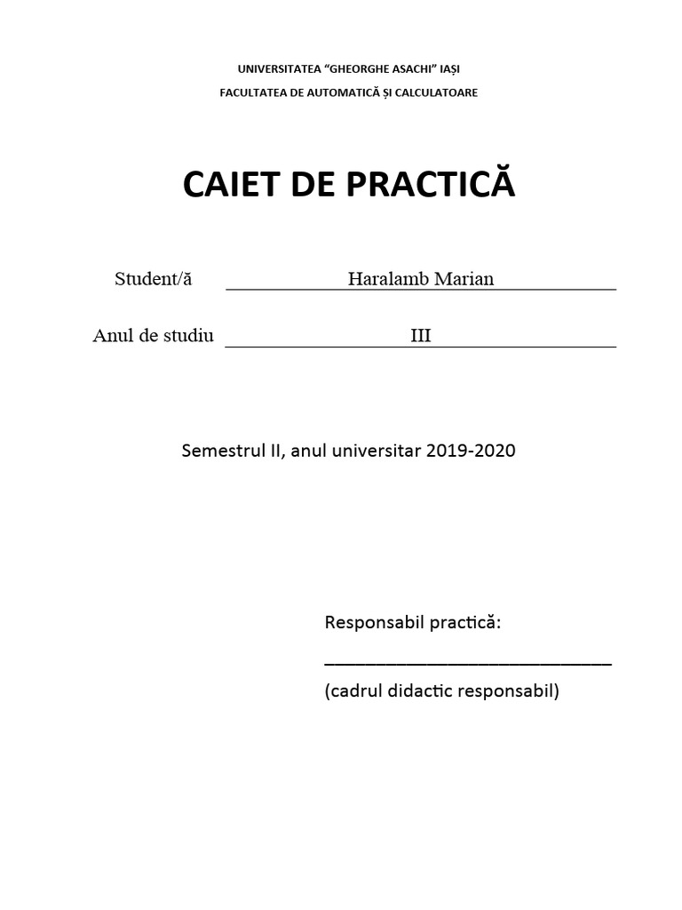 Caiet de Practica Haralamb Marian | PDF
