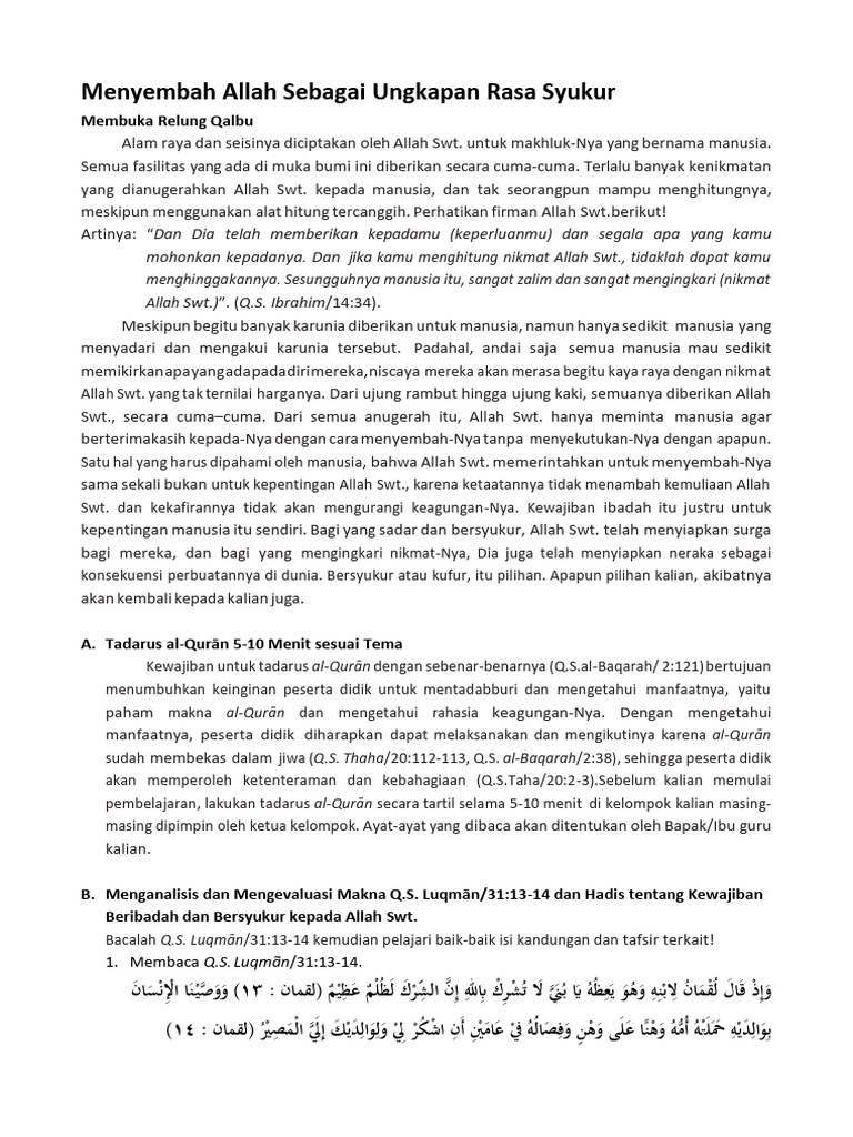 Menyembah Allah: Ungkapan Syukur Sejati | PDF