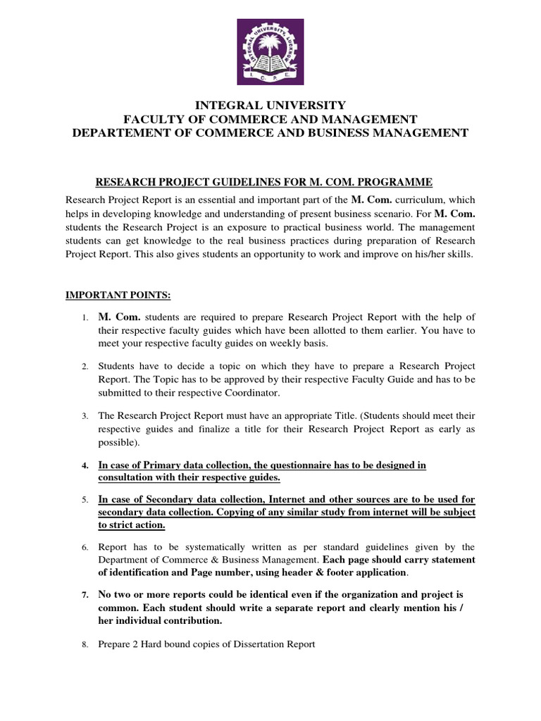 Business Management-MCOM Research Project Guidelines Website | PDF | Business