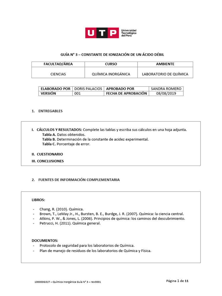 I71n-Guia N°3-Labquimi01-Constante de Ioniza. de Un Acido Debil | PDF