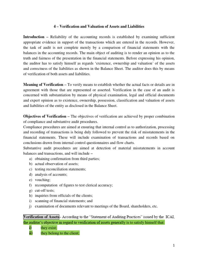 Asset and Liability Verification Guide | PDF