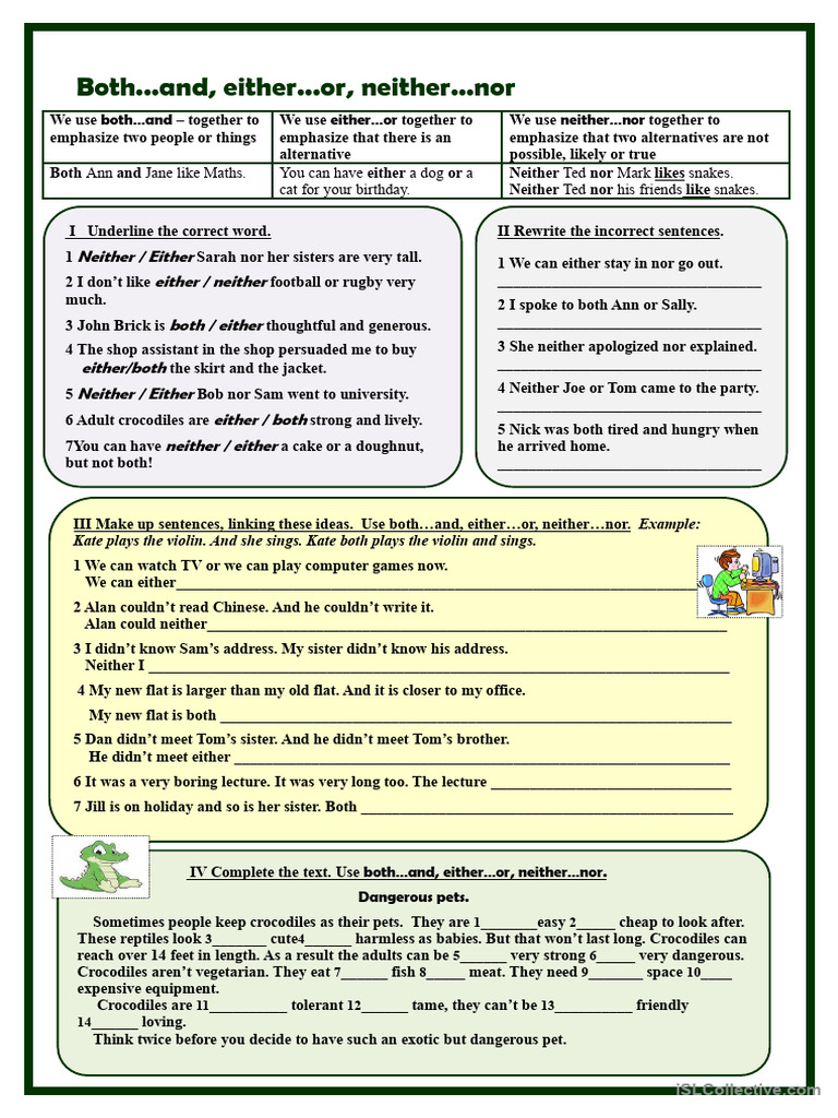 Both...and, either...or, neither... nor. (exercises) | PDF