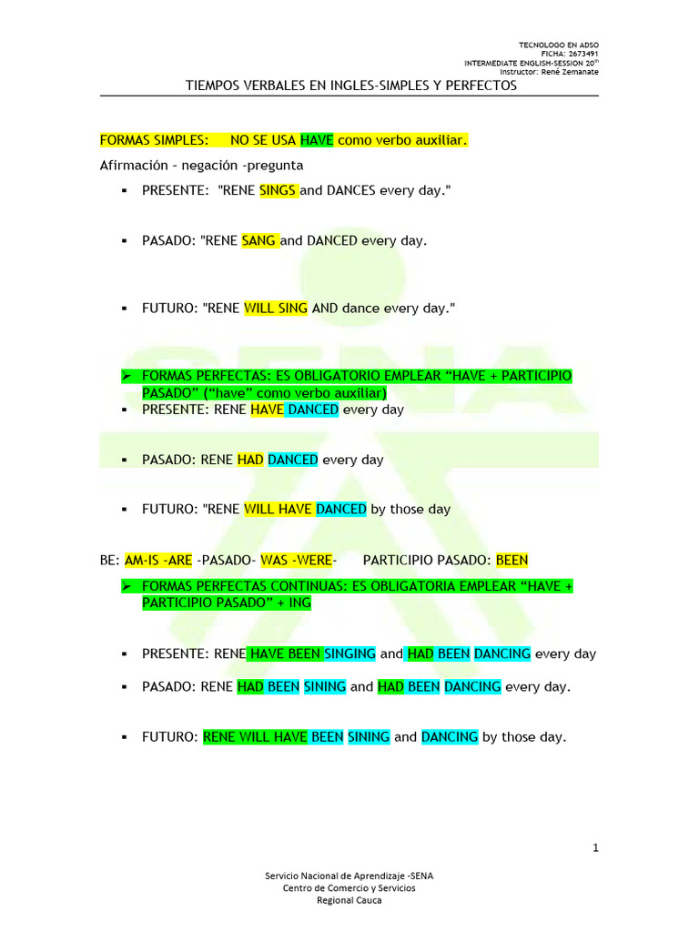 Practice - Tiempos Simples y Perfectos en Ingles | PDF