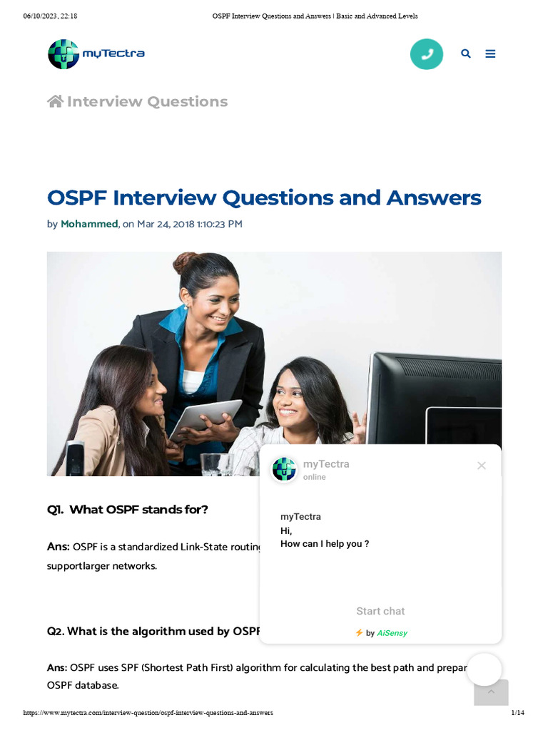 OSPF Interview Questions and Answers - Basic and Advanced Levels | PDF