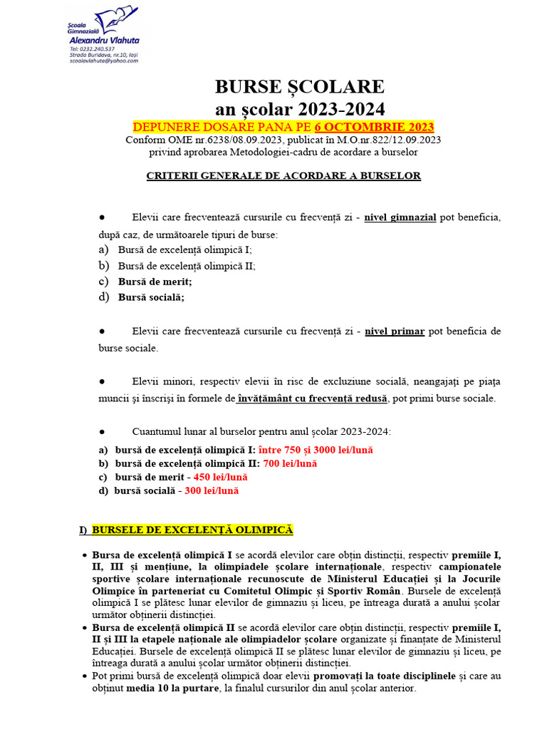 Anunt-burse-an-scolar-2023-2024-AV-final (2) | PDF